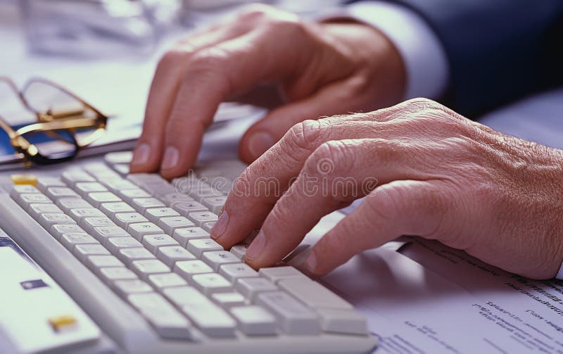 A Person Types on a Keyboard with a Ring on Their Finger Stock Image ...
