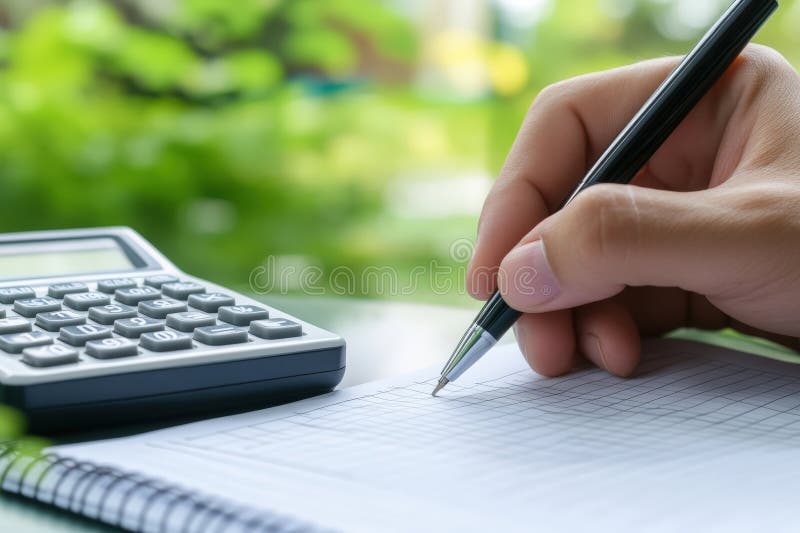 A Person Uses a Calculator while Writing on Paper Stock Photo - Image ...