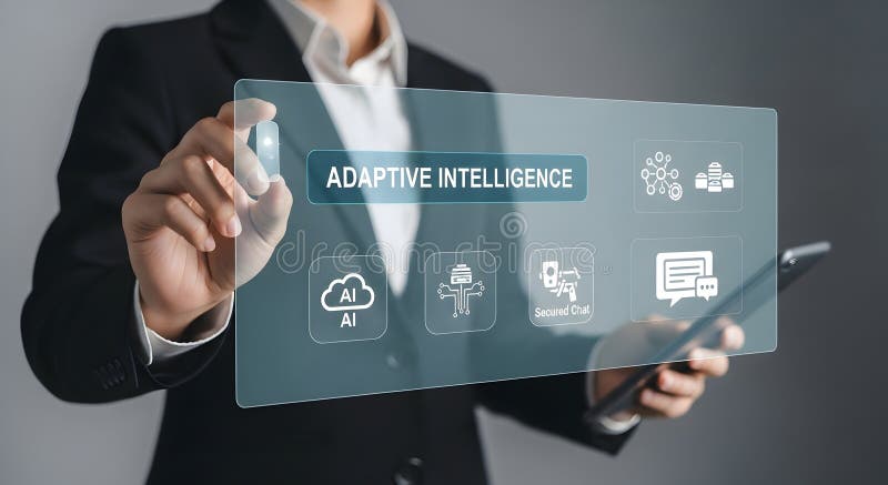 Person Interacting with Adaptive Intelligence Interface Hologram Display Screen Stock Image ...