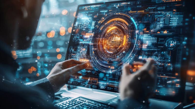 Person Interacting with Advanced Technology Interface on a Laptop Stock ...