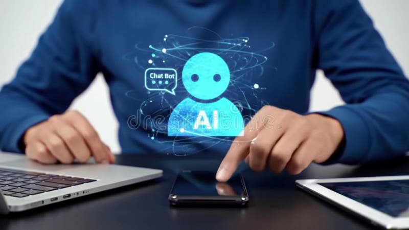 Person Interacting with AI Chatbot on Smartphone, Digital Assistant ...