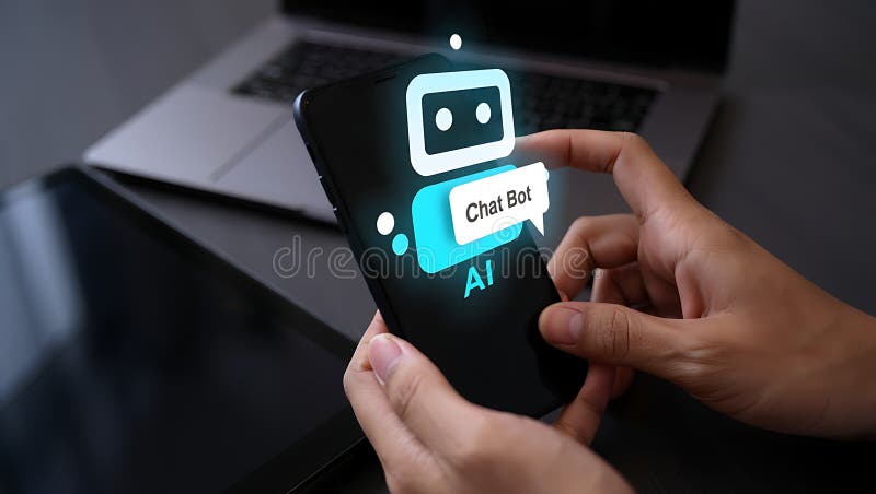 Person Interacting with Ai Chatbot on Smartphone Representing ...
