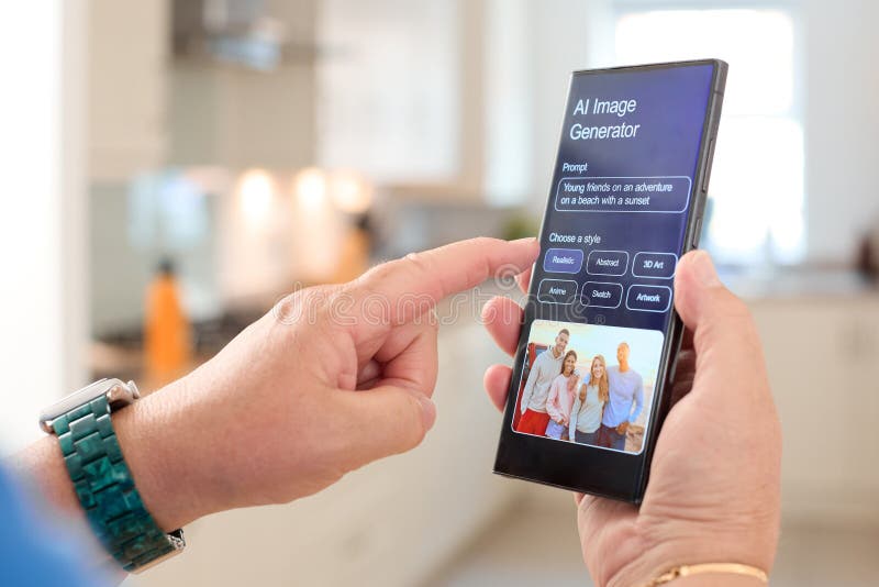 Person Interacting with AI Image Generator Application on Smartphone in ...