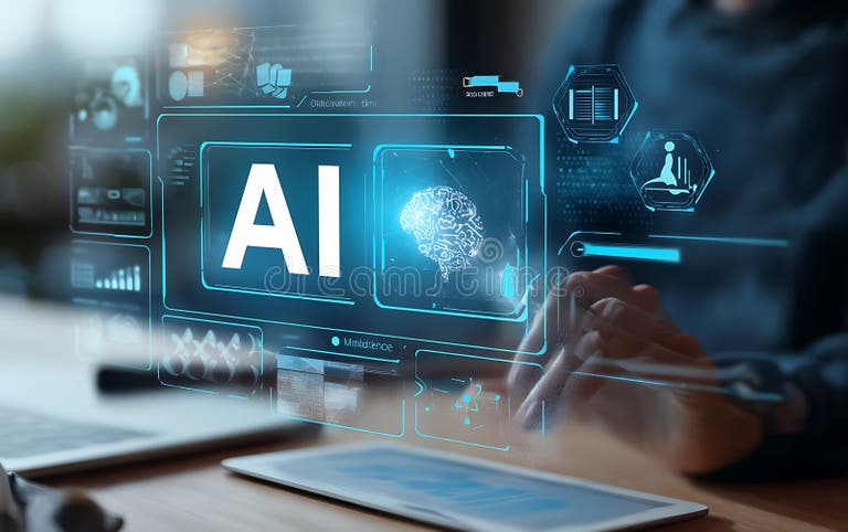 Person Interacting with Ai Interface on Transparent Screen with Brain ...