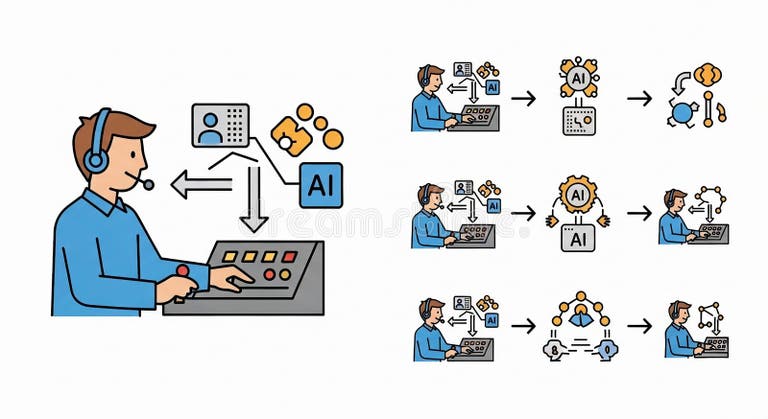 Person Interacting with AI System at Control Panel, with Workflow ...