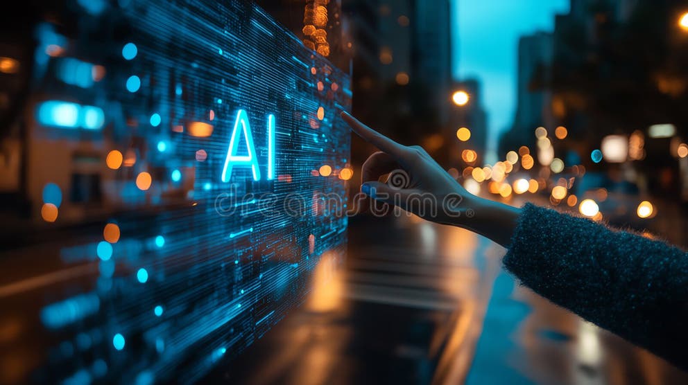 Person Interacting with Artificial Intelligence Display in Urban ...