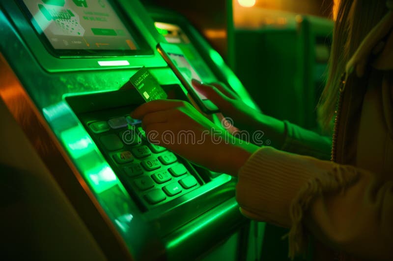 A Person Interacting with an ATM in a Modern Setting. the Scene is ...
