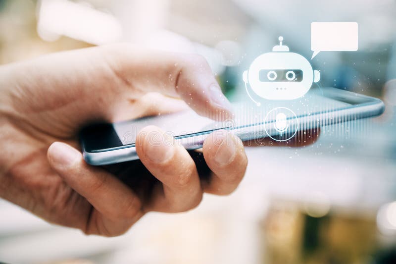 Person Interacting with a Chatbot on a Smartphone in a Digital ...