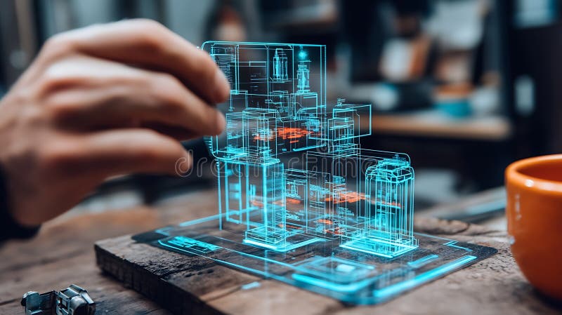 A Person is Interacting with a 3D Building Projection Stock ...