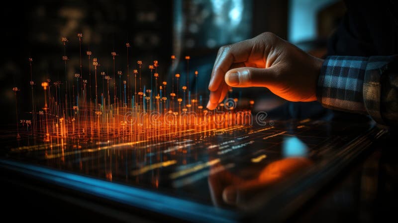 Person Interacting with 3D Financial Chart on Screen Stock Illustration ...