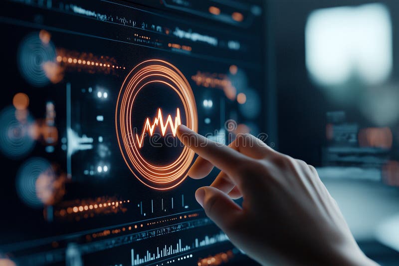 Person Interacting with Digital Audio Waveform Display Showcasing ...