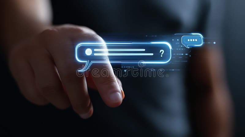 Person Interacting with Digital Chatbot Hologram Technology ...