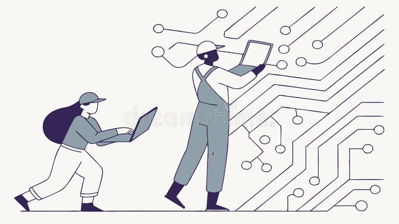 Person Interacting with Digital Circuit Board Interface Vector, Vector Design Generative AI ...