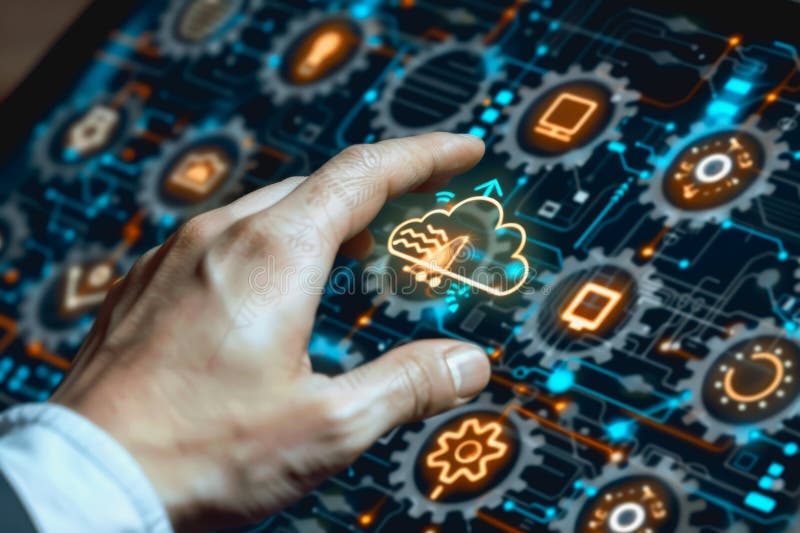 A Person Interacting with a Digital Cloud Interface, Symbol Icon ...