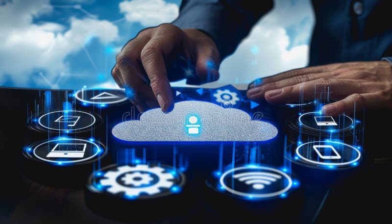 A Person Interacting with a Digital Cloud Interface, Symbol Icon ...