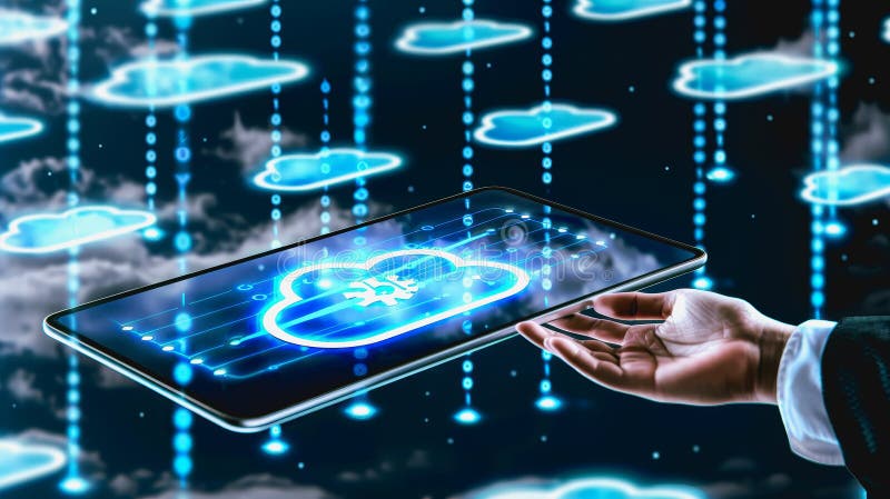 A Person Interacting with a Digital Cloud Interface, Symbol Icon ...