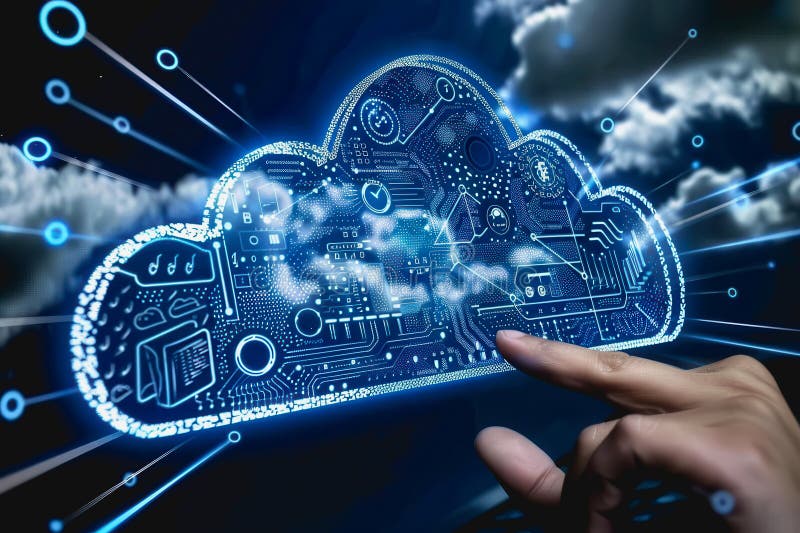 A Person Interacting with a Digital Cloud Interface, Symbol Icon ...