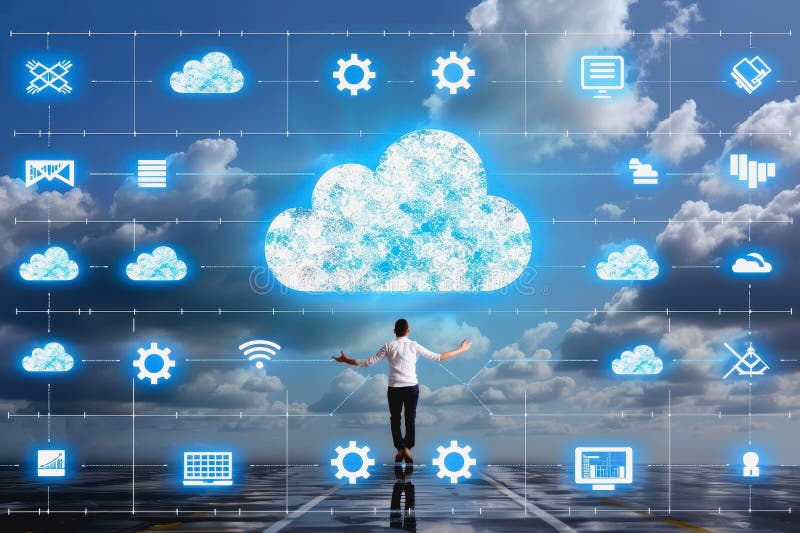 A Person Interacting with a Digital Cloud Interface, Symbol Icon ...