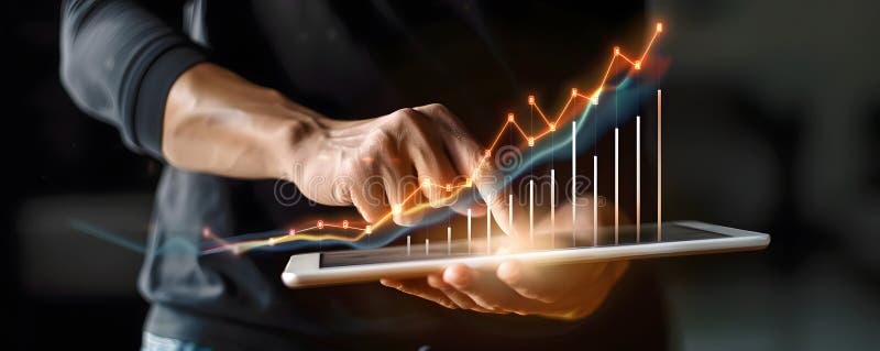 Person Interacting with a Digital Graph on a Tablet Representing ...