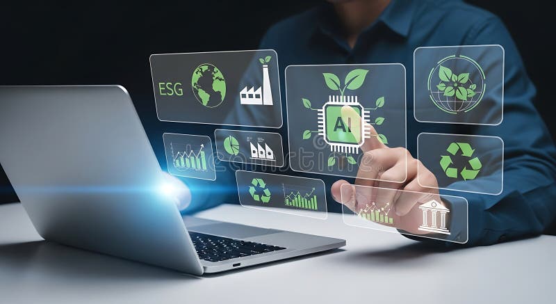 Person Interacting with Digital Interface Showing Environmental ...