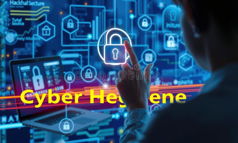 Person Interacting with Digital Lock Symbol, Emphasizing Cyber Hygiene ...