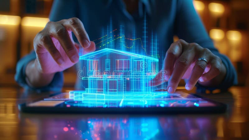 Person Interacting with a Digital Tablet that is Projecting a ...