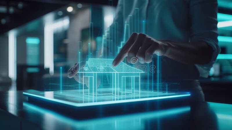 Person Interacting with a Digital Tablet that is Projecting a ...