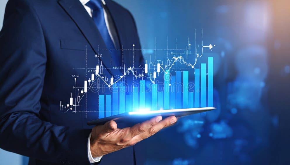 Person Interacting with Financial Dashboards and Data Graphs on Multiple Devices Symbolizing ...