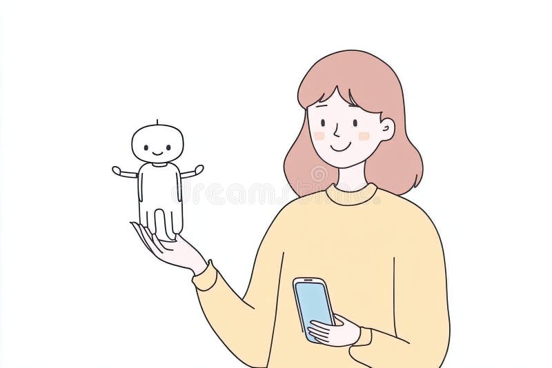 A Person Interacting with Friendly AI Assistant while Holding ...
