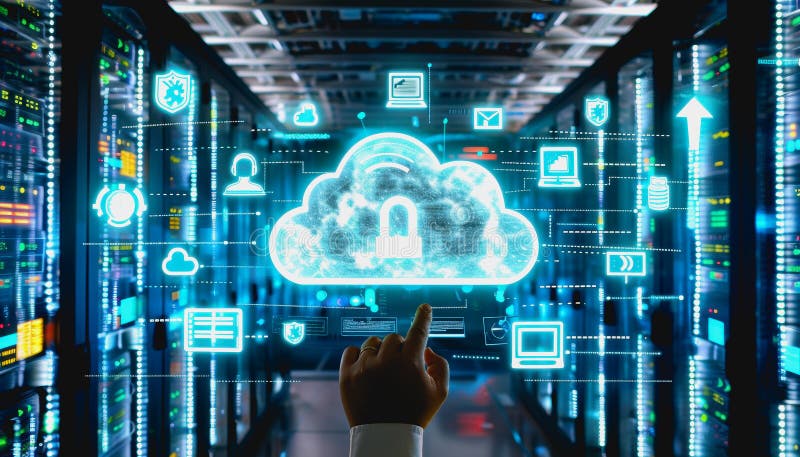 Person Interacting with Futuristic Cloud Interface Surrounded by ...