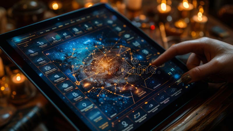 Person Interacting with Galaxy Map on Tablet Device Stock Image - Image ...
