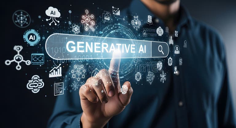 Person Interacting with Generative AI Interface, Displayed with Digital ...