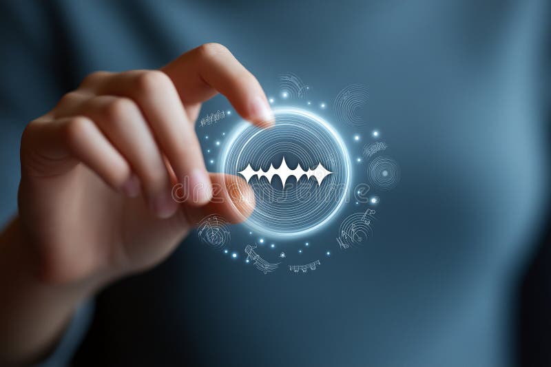 Person Interacting with Glowing Audio Waveform Graphic Showcasing ...