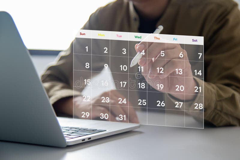 A Person is Interacting with a Holographic Calendar To Organize Tasks ...