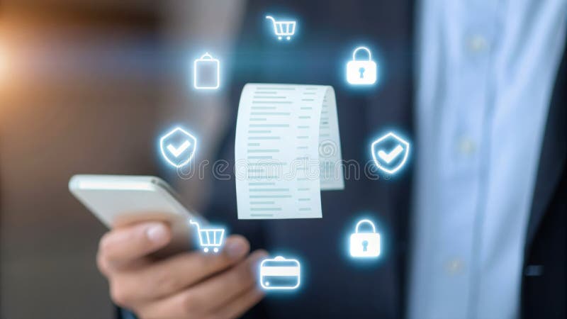 Person Interacting with Holographic Document on Smartphone Display in ...