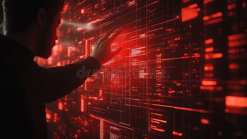 Person Interacting with a Large, Glowing Interactive Display Stock ...