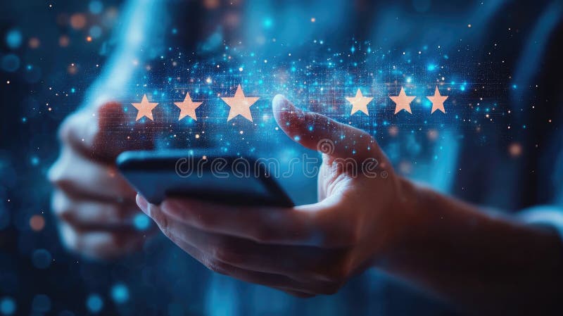 Satisfied Customer Leaving Star Review on Mobile App for Quality ...
