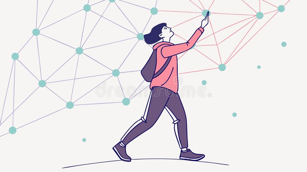 Person Interacting with Network Data Cloud VR Tech Vector, Vector Design Generative AI Stock ...