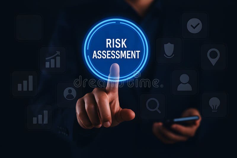 Person Interacting with Risk Assessment Graphic on a Futuristic Digital ...