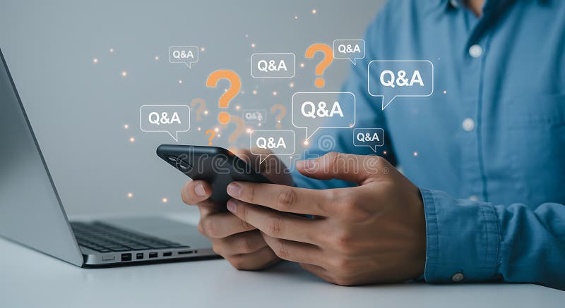 Person Interacting with Smartphone Presenting Questions and Answers ...