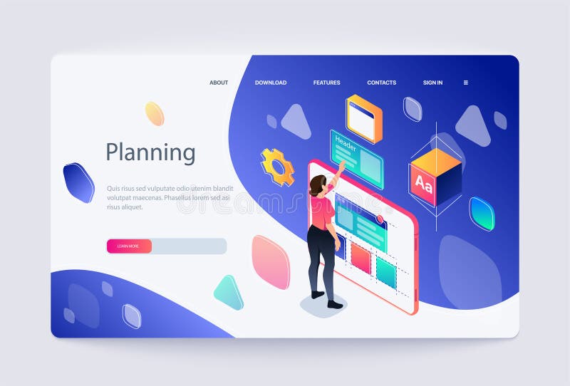 A Person Interacting with a Stylized Website Interface, Vector ...