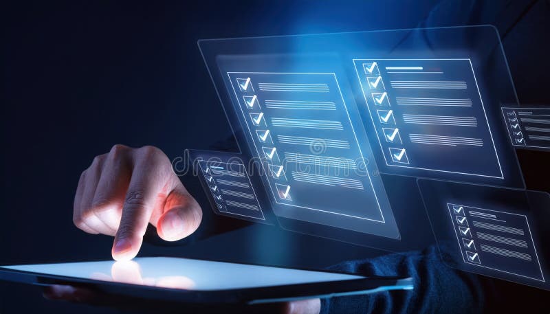 Person Interacting with a Tablet Displaying a Privacy Compliance ...