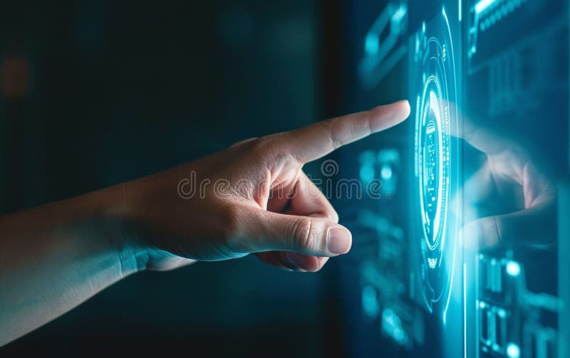 Person Interacting with Touch Screen Button Stock Illustration ...
