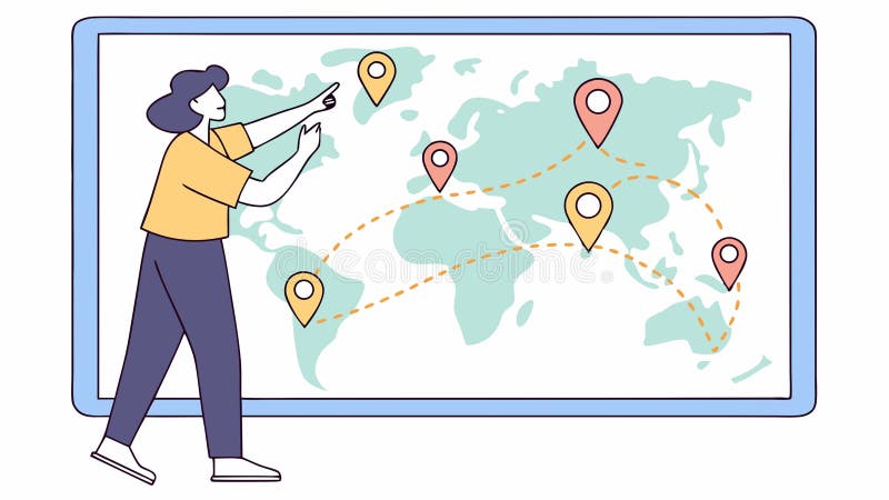 Person Interacting with World Map, Symbolizing Global Connection and ...