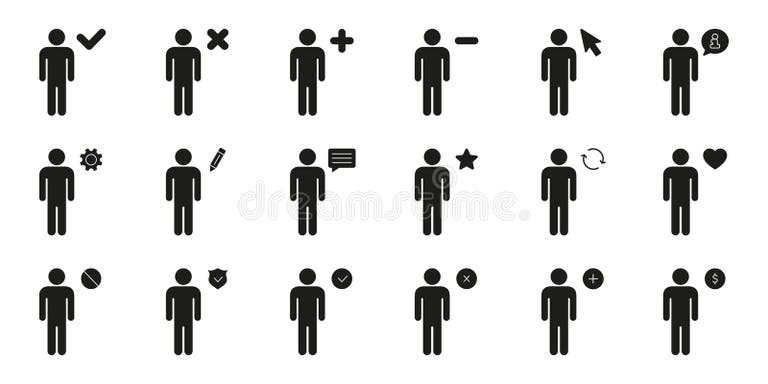 Person Interaction and Status Solid Icon Set. User Management ...