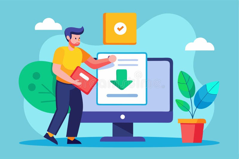 A Person Interacts with a Computer To Transfer a File, Demonstrating a ...