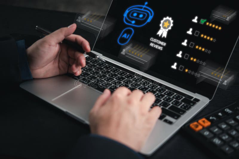 A Person Interacts with a Customer Review System on a Laptop Using AI ...