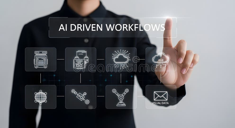 Person Touching AI-driven Workflows Interface with Cloud and Data ...