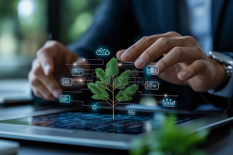 A Person Interacts with Digital Tablet Displaying Virtual Tree ...