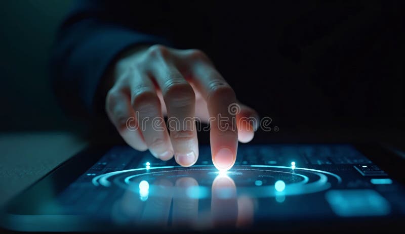 Futuristic Touchscreen Interaction with Digital Interface. Generative ...